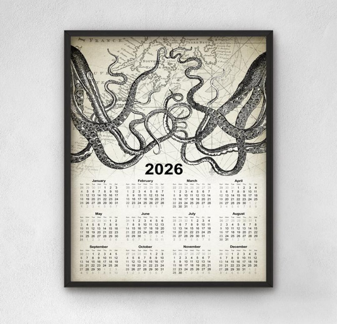 Octopus Love Calendar 2026, Vintage Octopus Tentacles Wall Art ...