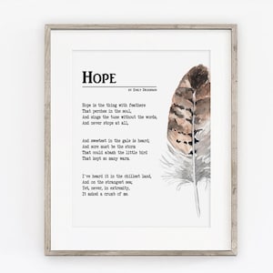 Hope Poem by Emily Dickinson Print, Inspirational Wall Art, Hope is the ...