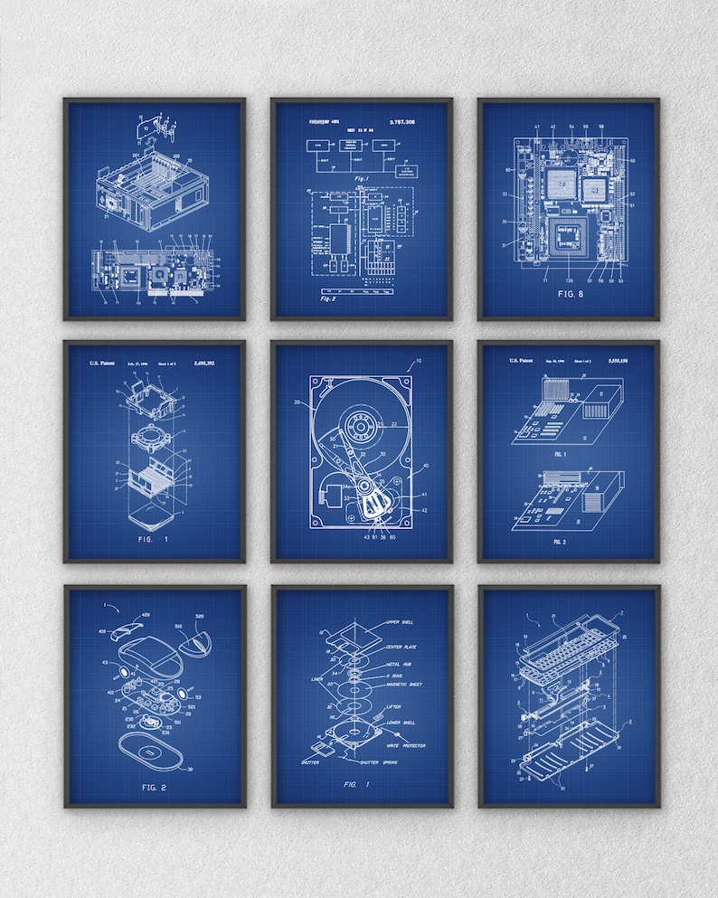 PRINTABLE Set of 9 Computer Blueprint Patent Images - Etsy Australia