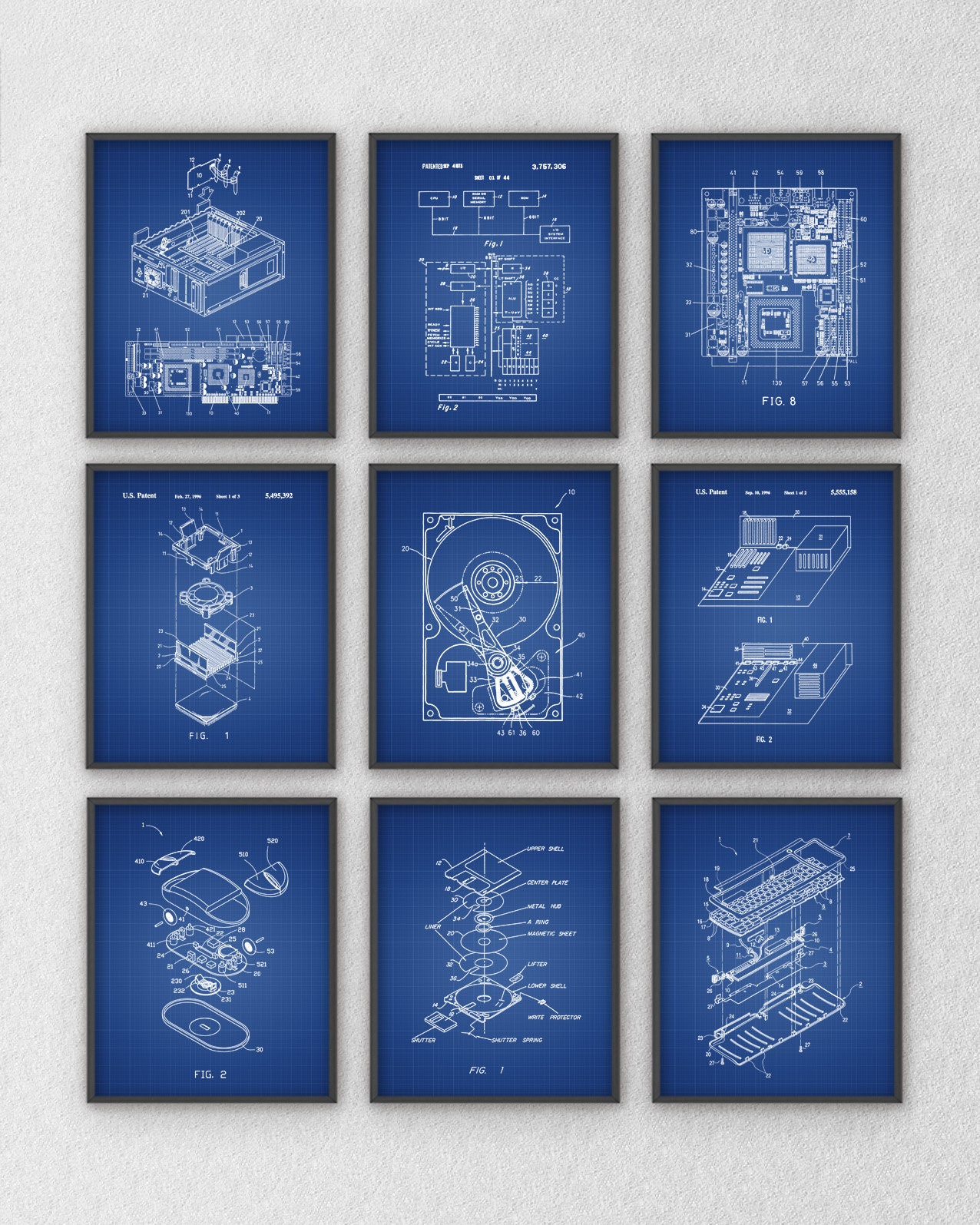 PRINTABLE Set of 9 Computer Blueprint Patent Images - Etsy UK