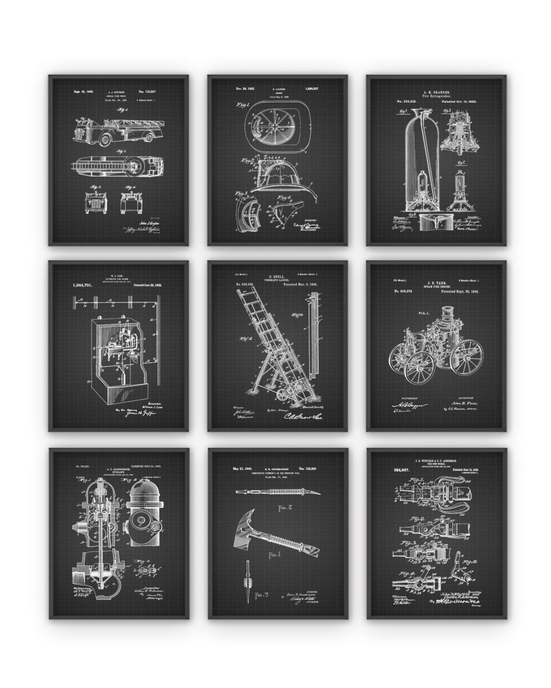 Firefighting Patent Prints Set of 9, Firefighter Gift Idea, Fire ...