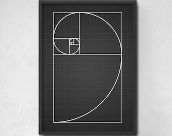 Fibonacci Spiral Wall Art Poster Mathematics Fibonacci