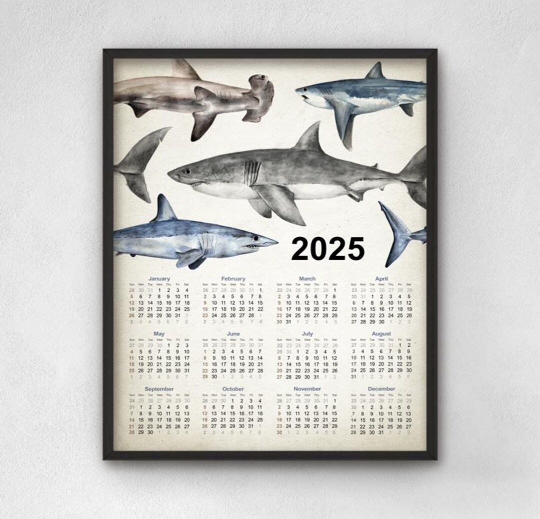 Shark Calendar 2025, Sharks of the World Watercolor Wall Art, Great ...