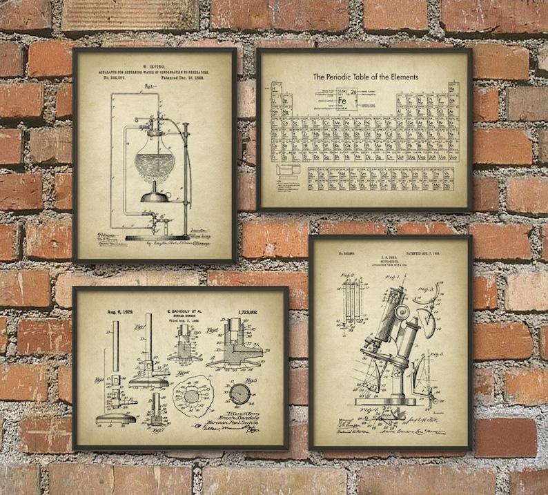 Science Patent Prints Set of 4 - Chemistry Wall Art - Periodic Table ...