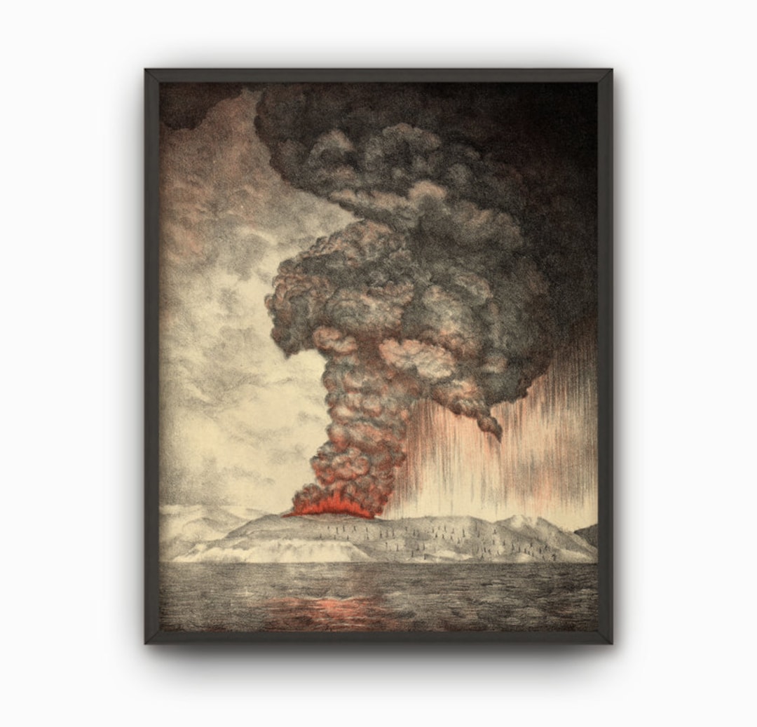 Krakatoa Eruption Wall Art Print, Krakatau Volcano Antique Poster ...