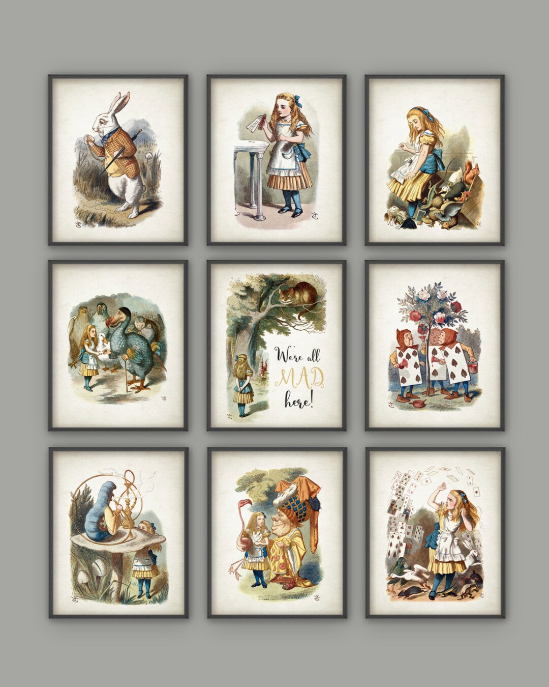 Alice in Wonderland Wall Art Poster Set of 9 - Nursery Home Decor ...