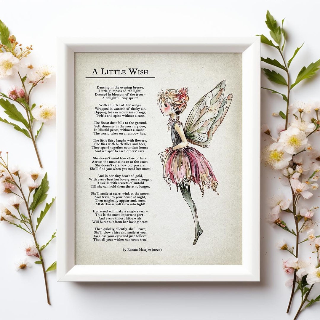Fairy Poem "a Little Wish" Original Art Print, Nursery Wall Art, Cute ...