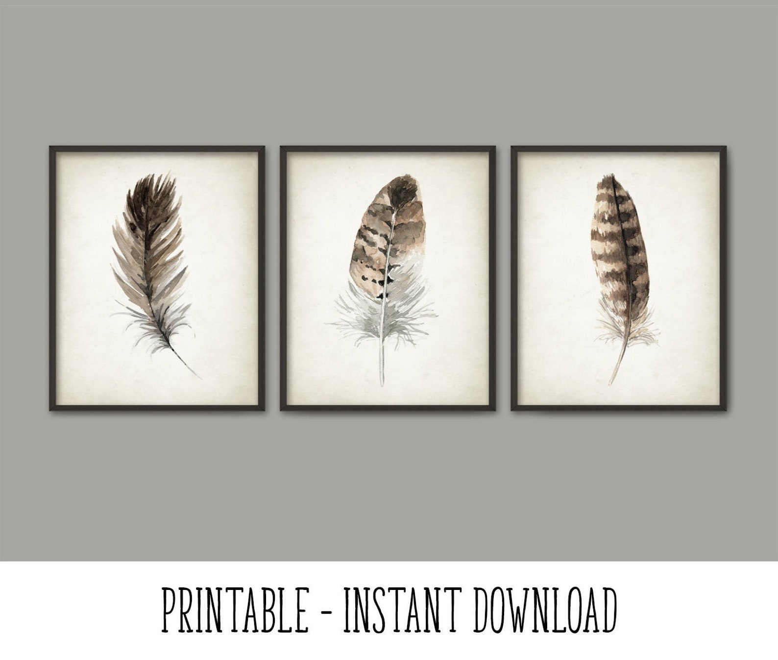 PRINTABLE Set of 3 Feather Images Watercolor Feathers - Etsy