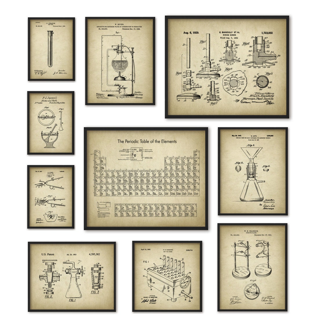 Chemistry Art Print Set of 10 - Periodic Table of Elements - Vintage ...