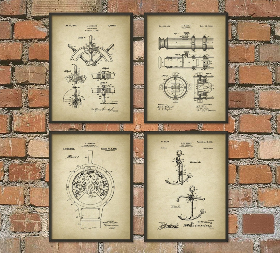 Sailing Patent Prints Set of 4, Nautical Patent Poster, Marine Art ...