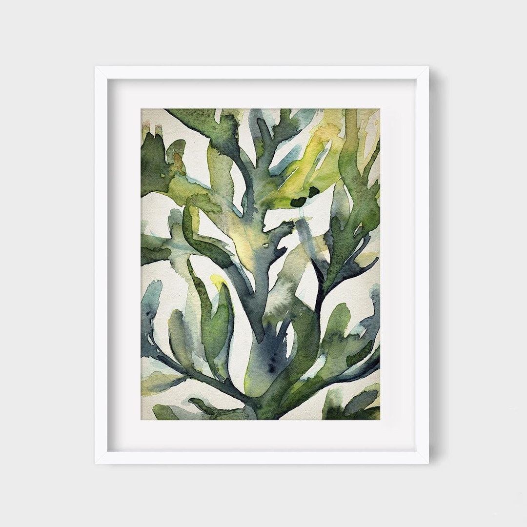 Green Seaweed Watercolor Print, Ocean Marine Decor, Seaweed Watercolour ...