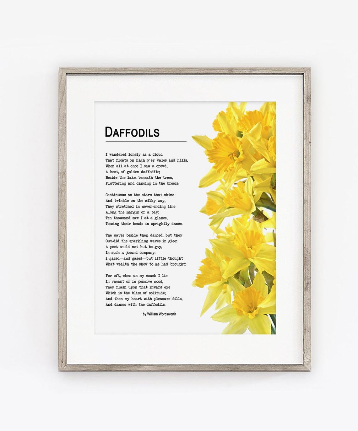 Daffodils Poem by William Wordsworth Print, Spring Easter Wall Art, I ...