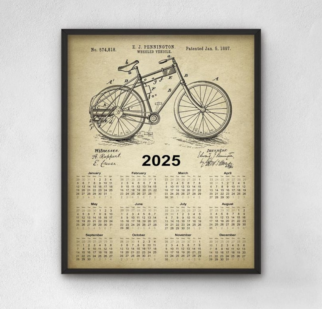 Bicycle Patent Calendar 2025 #2, Cycling Poster, Vintage Bike Print ...