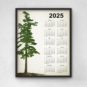 Pine Tree Calendar 2025, Green Watercolor Tree Wall Art, Vintage Tree ...