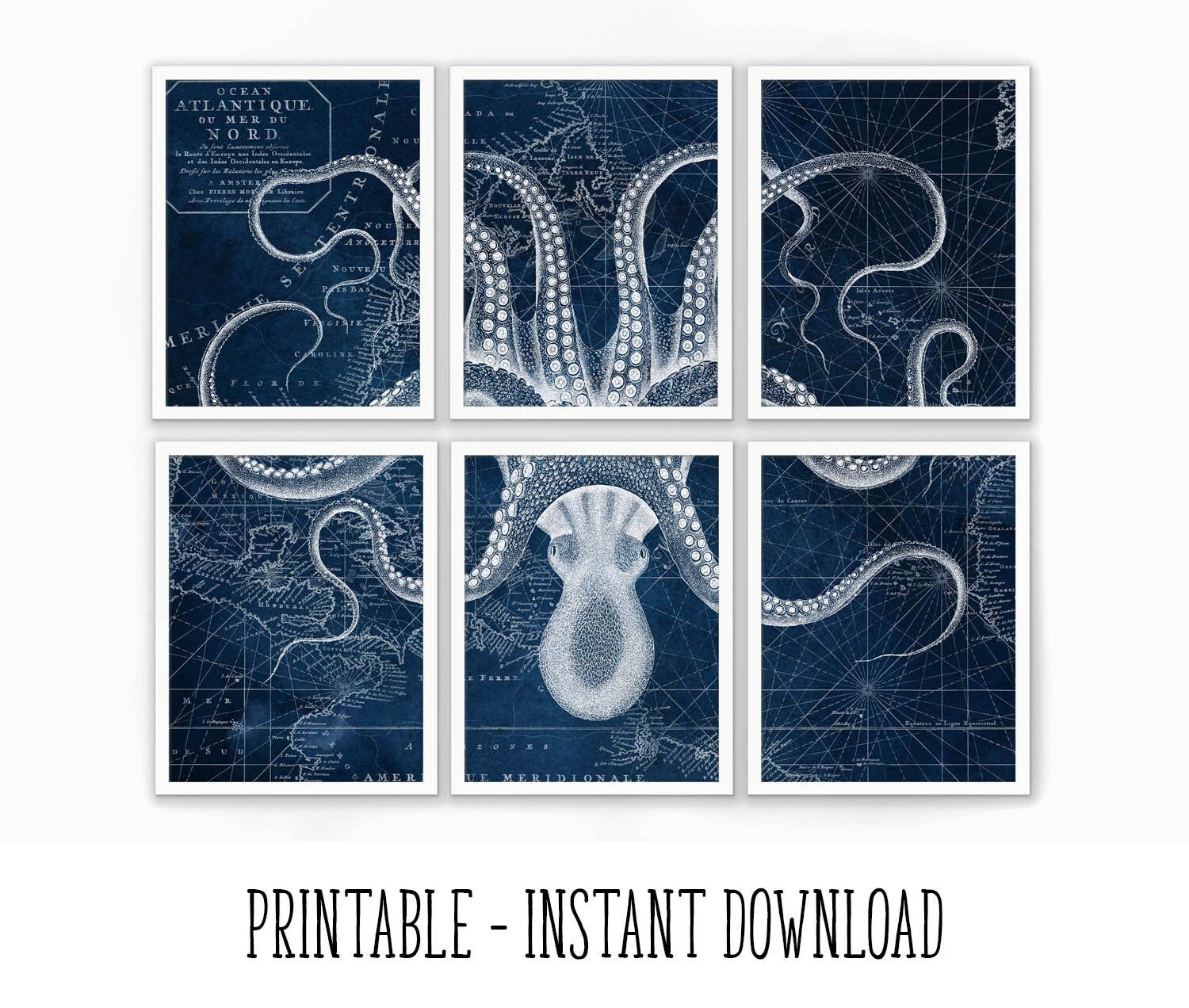 PRINTABLE Octopus Wall Art Poster Set Of 6 Octopus Art Print | Etsy