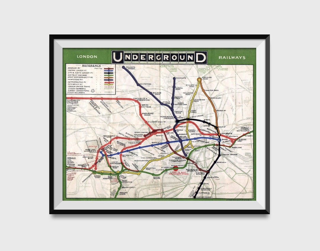 London Underground Map Wall Art Poster, Tube Metro Subway System ...