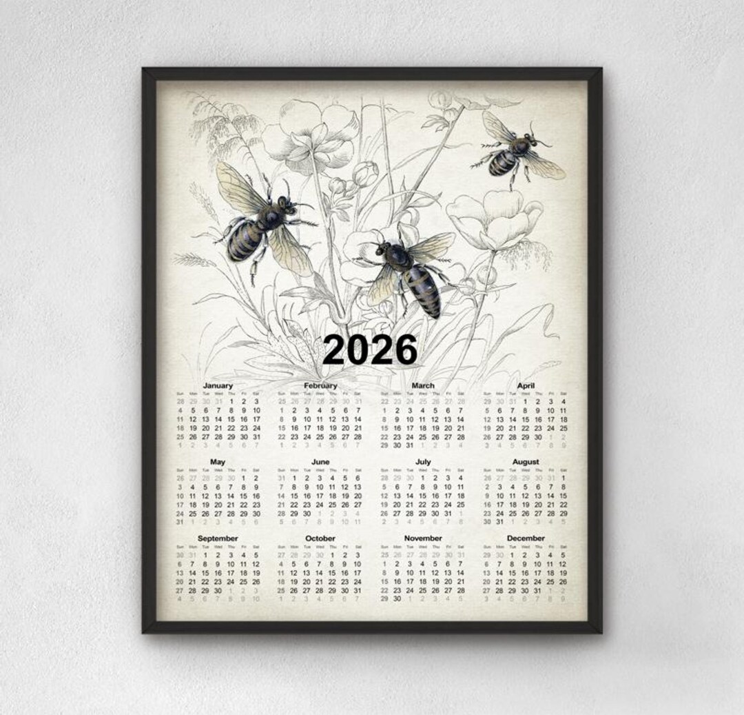 Honey Bee Calendar 2026 #1, Vintage Bee Calendar, Queen Bee Worker Bee ...