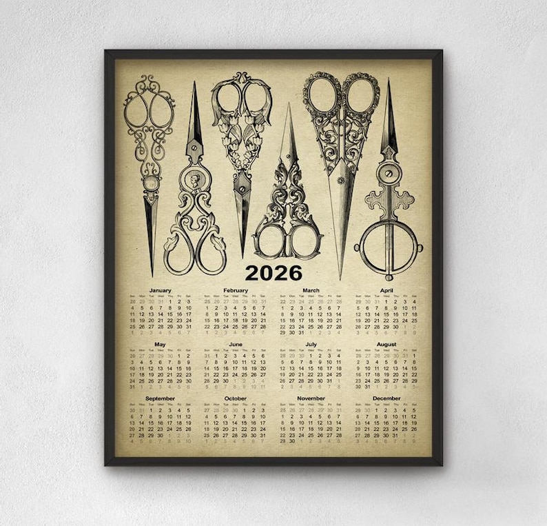 Hairdresser Scissors Calendar 2026, Hair Salon Wall Calendar, Vintage ...
