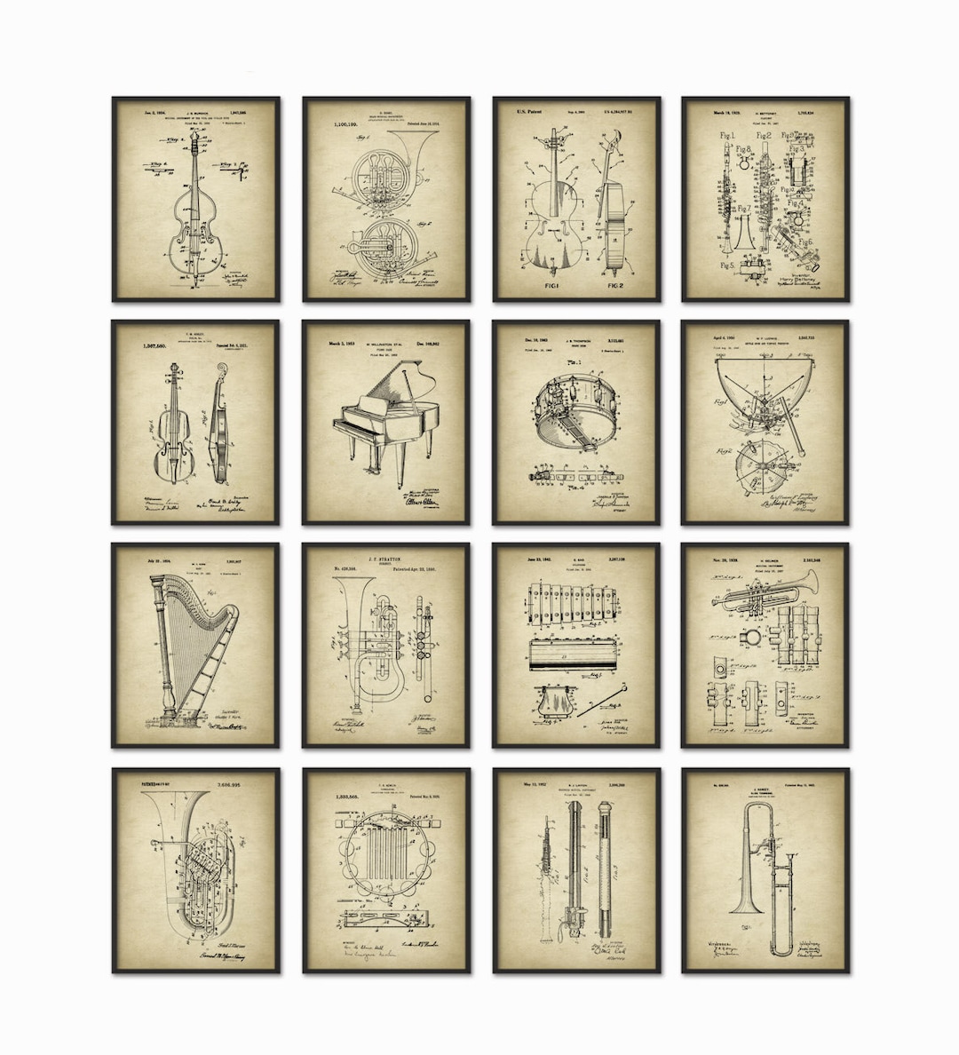 Orchestra Patent Print Set of 16 - Musician Wall Decor - Musical ...