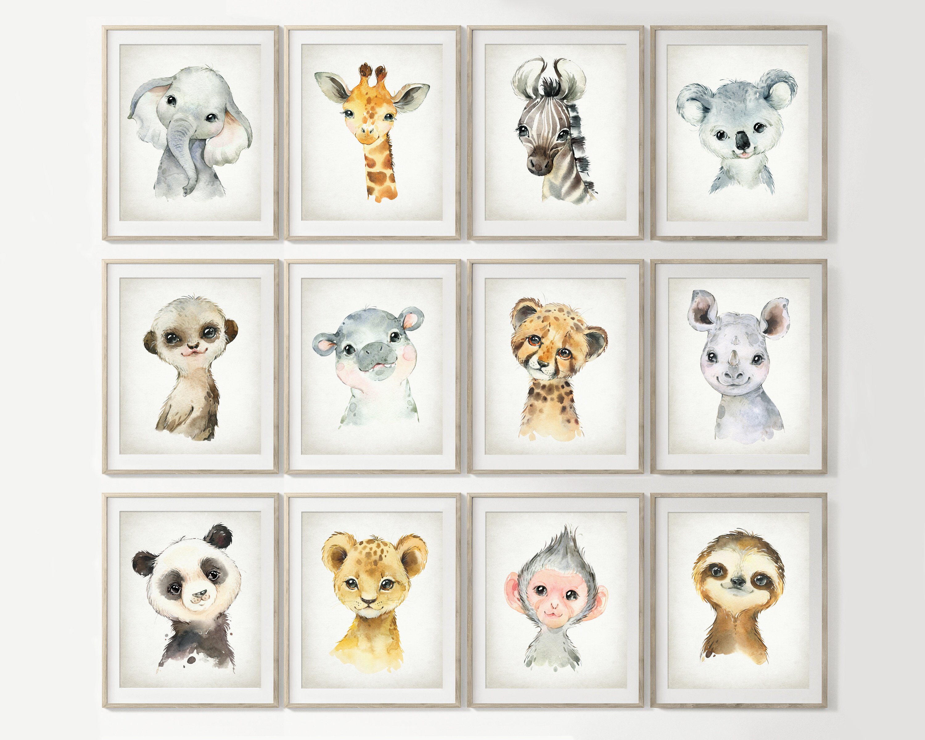 PRINTABLE Cute ZOO Animals Print Set of 12 Baby Animal | Etsy