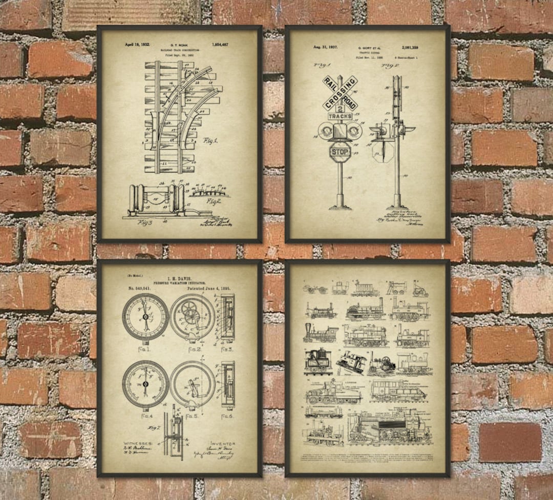 Railroad Patent Posters Set of 4 - Locomotive Patent Prints - Train ...