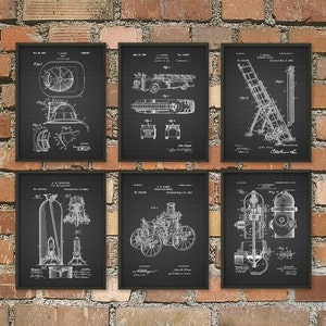 Firefighting Patent Prints Set of 6 - Firefighter Art Posters - Fireman ...
