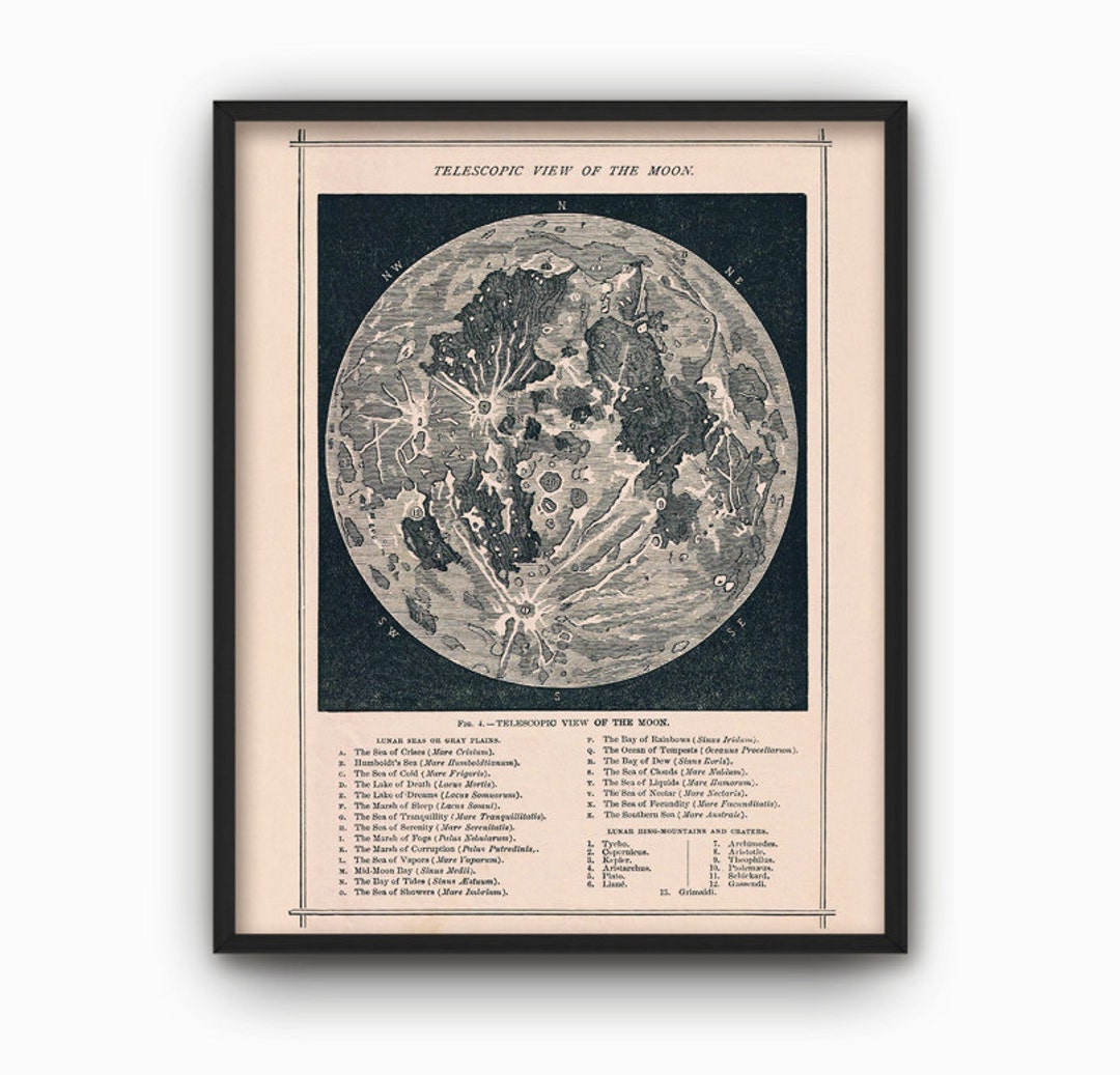 PRINTABLE Full Moon Map Reproduction, Vintage Lunar Astronomy Wall Art ...