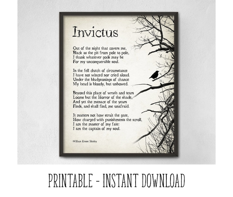 PRINTABLE Invictus Typography Print Inspirational Poster | Etsy