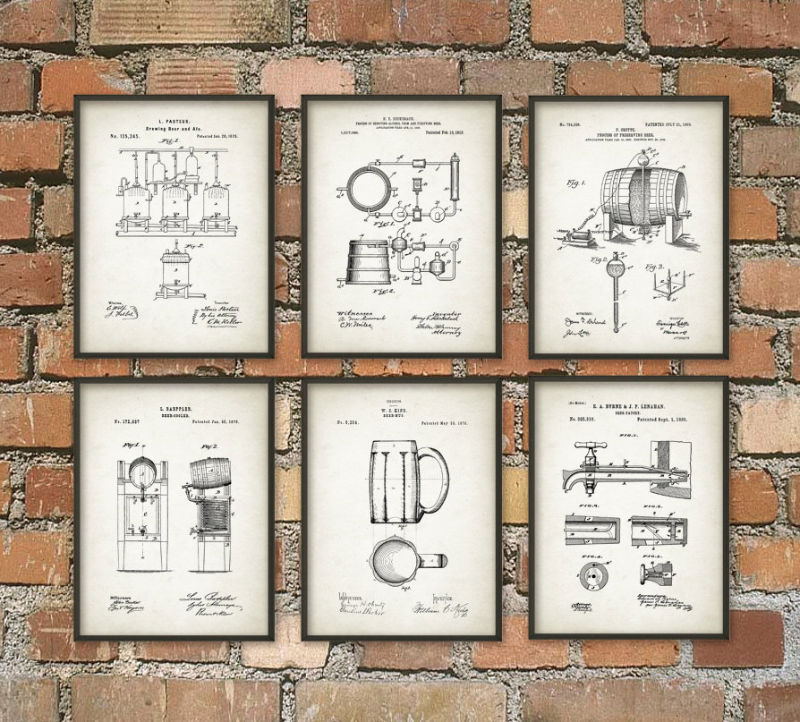 Beer Brewing Patent Prints Set of 6 - Beer Poster - Beer Art - Beer ...