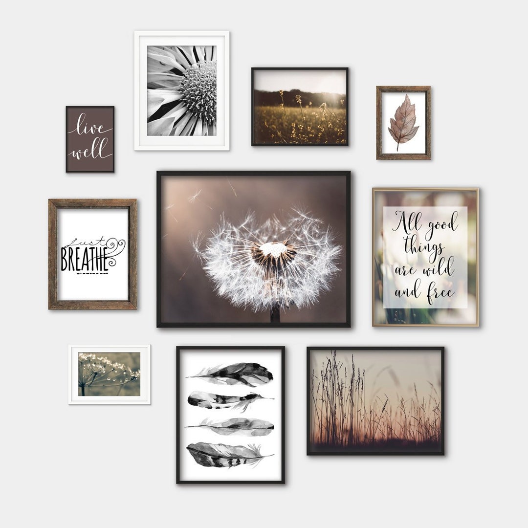 Nature Theme Gallery Wall Art Set of 10 Prints, Botanical Home Decor ...