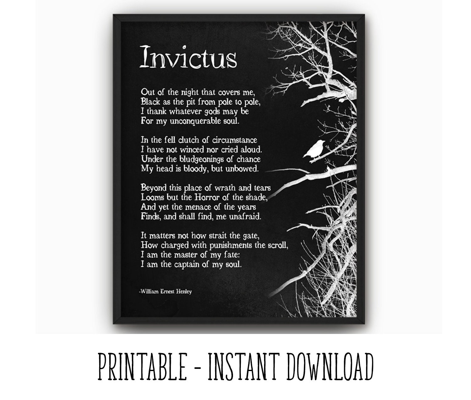 PRINTABLE Invictus Typography Print Inspirational Poster - Etsy
