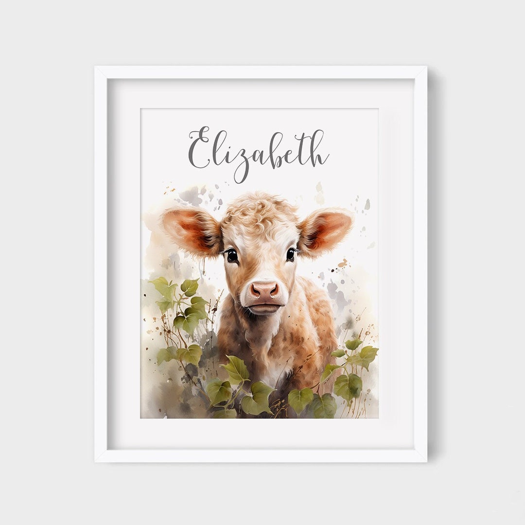 Personalised Cow Print, Custom Nursery Art, Floral Farm Animal Kids ...