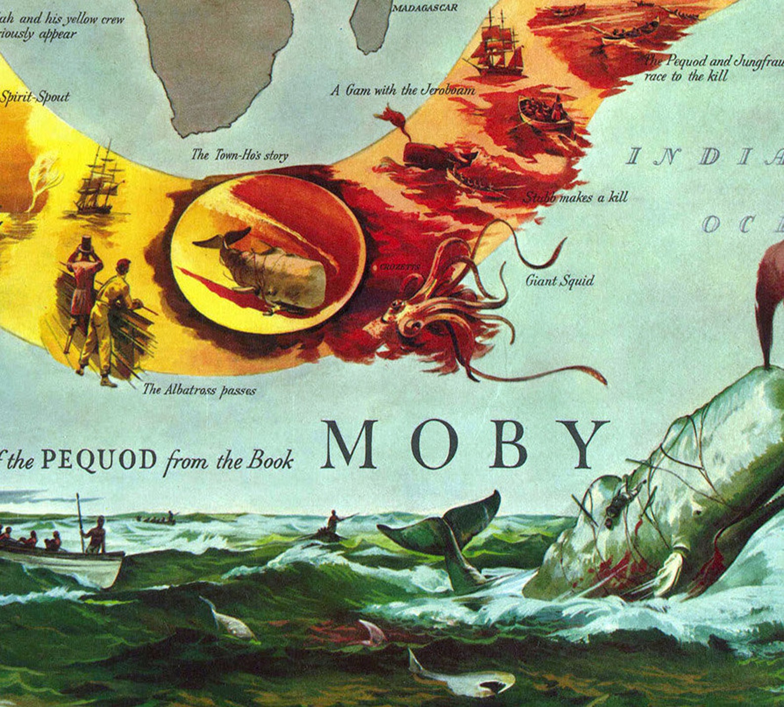 Moby Dick Map Wall Art Poster - Pequod Nautical Voyage Map - Fantasy ...