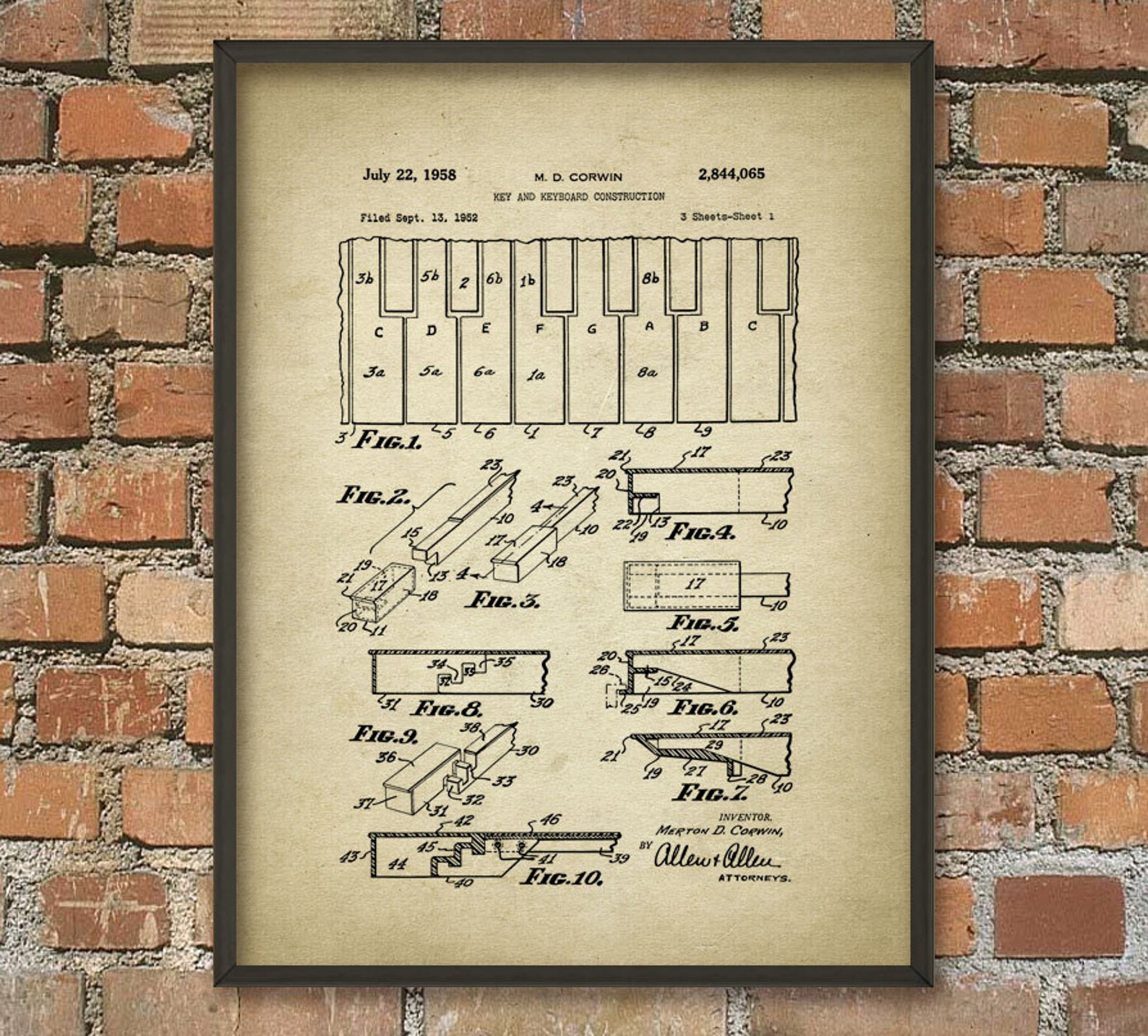 Piano Keys Patent Wall Art Poster - Piano Art Print - Pianist Gift Idea ...