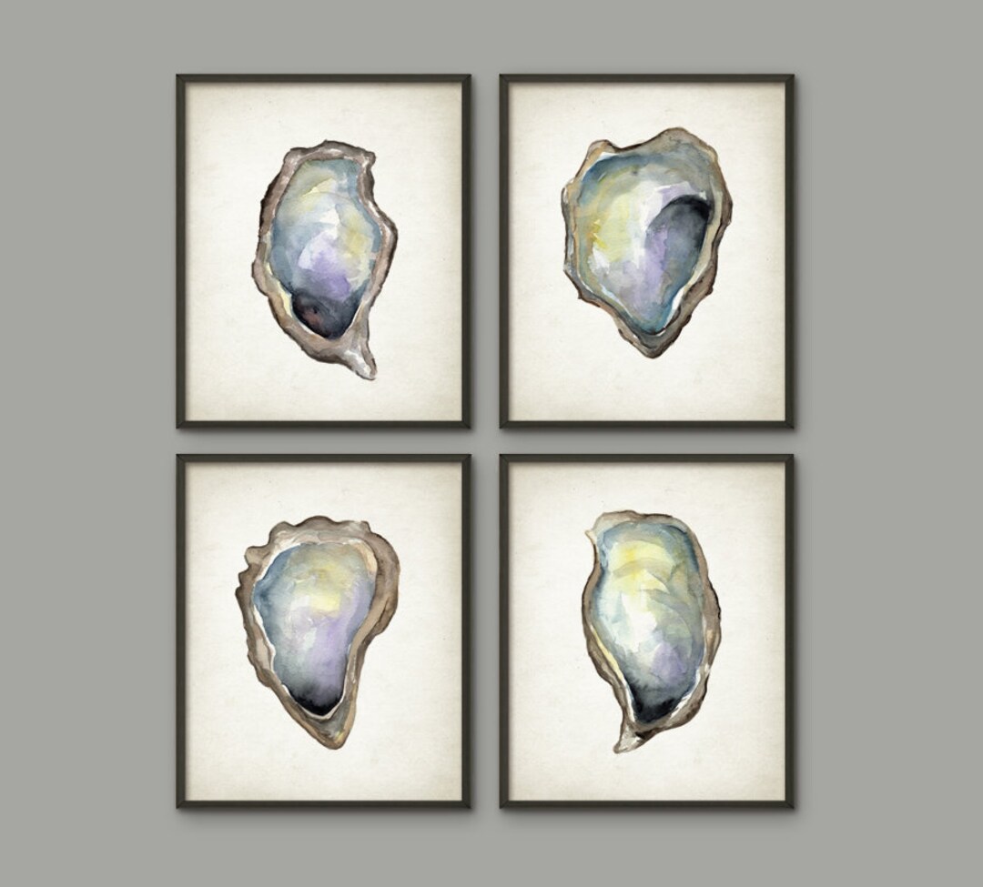 Oyster Art Print Set of 4, Watercolor Oyster Painting, Oyster Shell ...