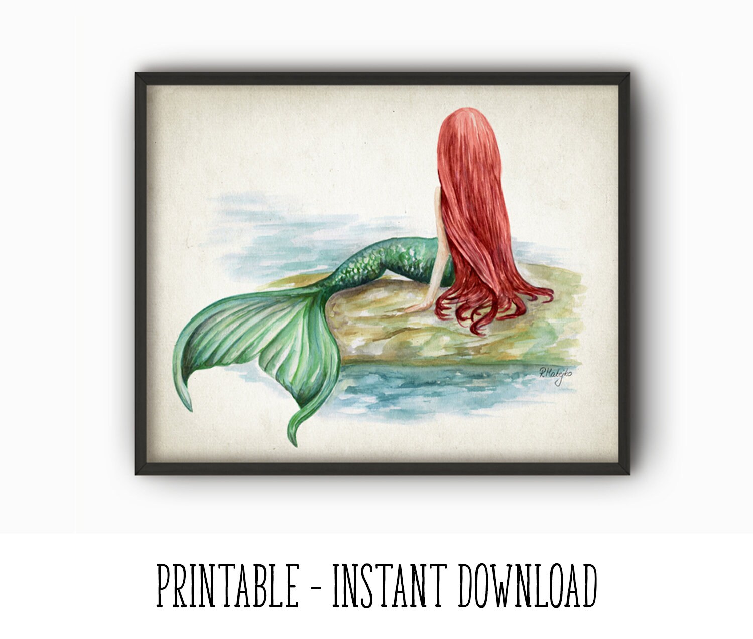 PRINTABLE Mermaid Watercolor Wall Art Print Mermaid Painting | Etsy