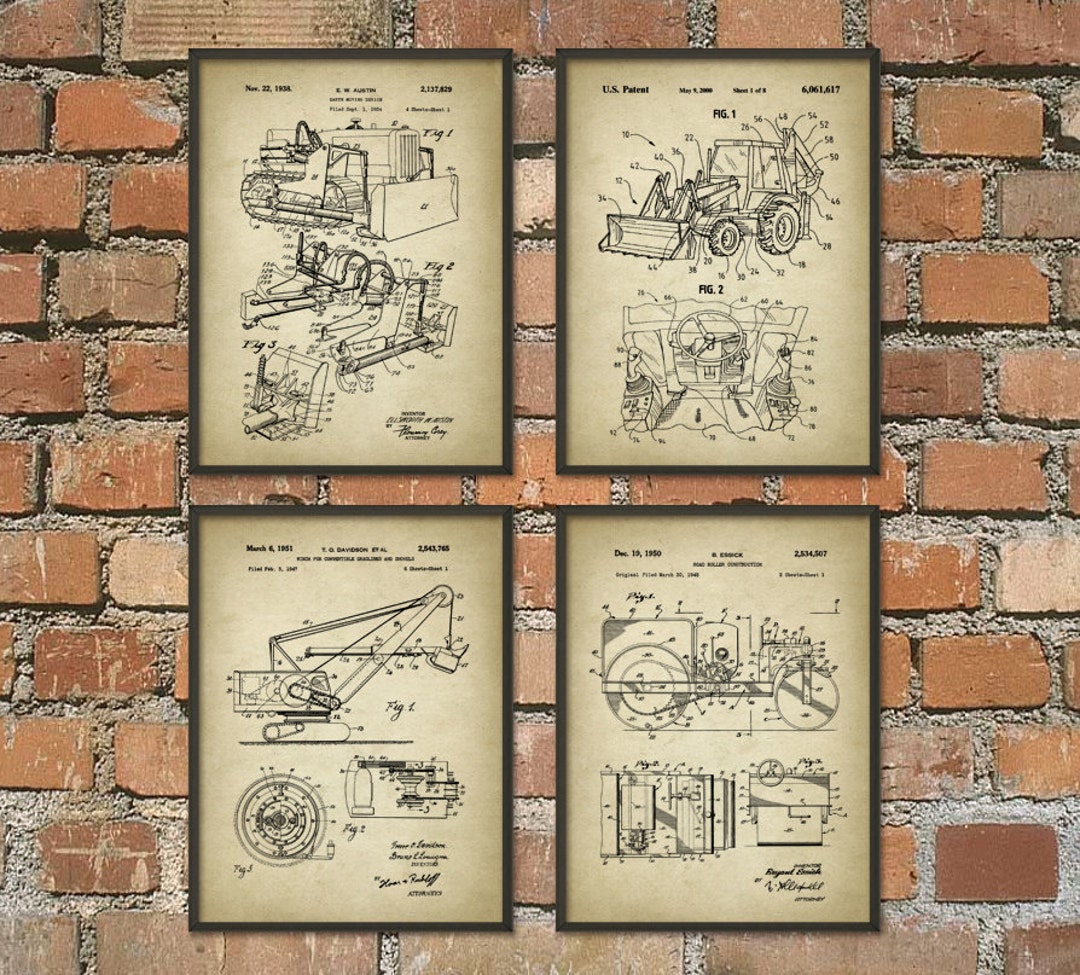 Construction Patent Prints Set of 4 - Boys Bedroom Wall Art - Building ...