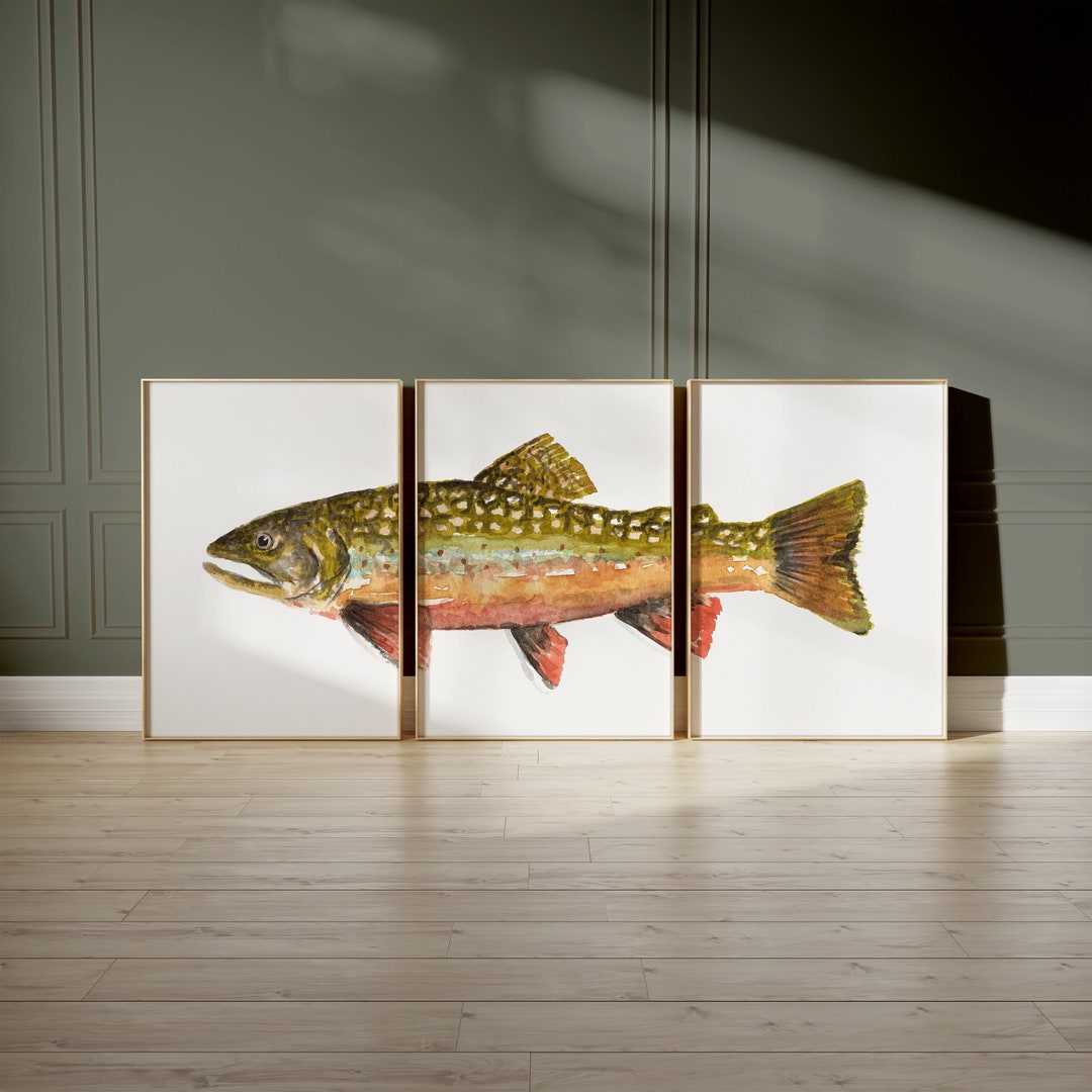 PRINTABLE Brook Trout Watercolor Print Set of 3 North - Etsy
