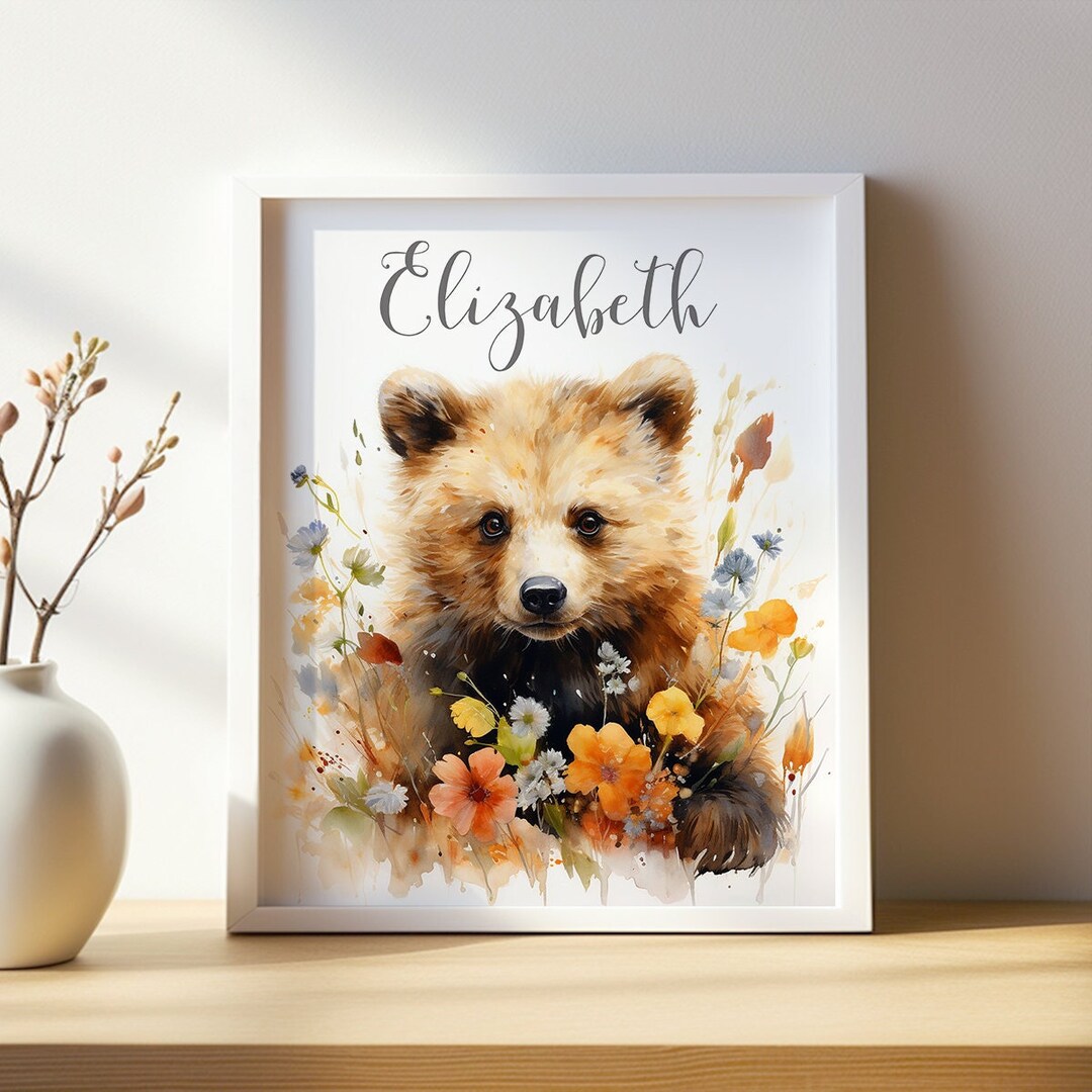 Personalised Baby Bear Print, Custom Bear Cub Nursery Art, Woodland ...