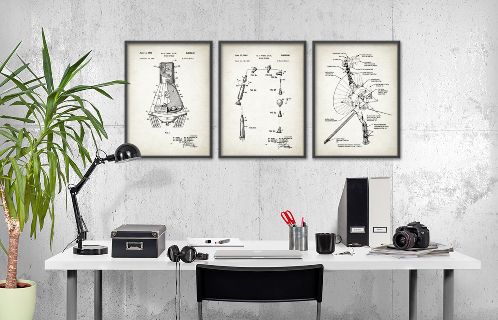 NASA Spacecraft Poster Set of 3 - Mercury Space Capsule Patent ...