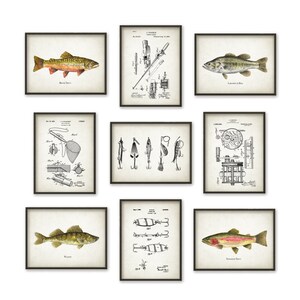 Fishing Print Set of 9, Brook Trout, Largemouth Bass, Walleye ...