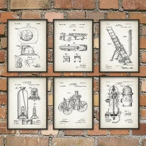 Firefighting Patent Prints Set of 6 - Firefighter Art Posters - Fireman ...