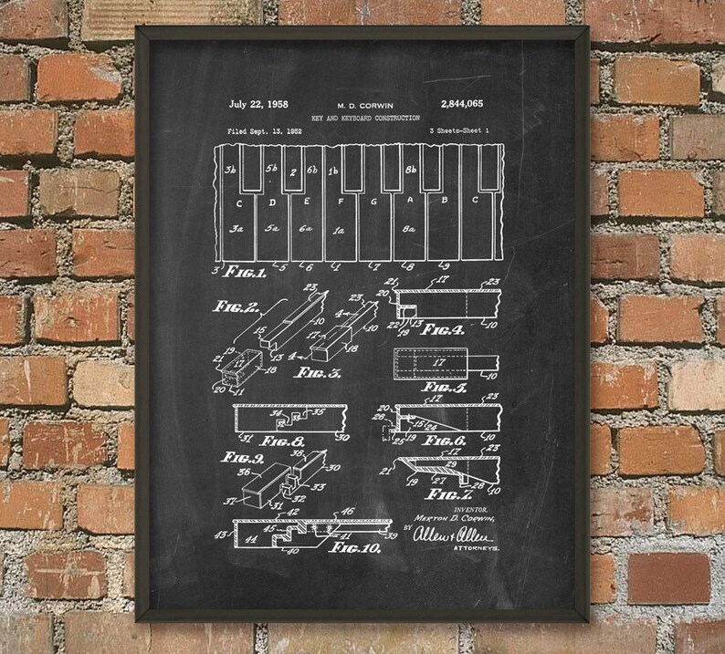 Piano Keys Patent Wall Art Poster - Piano Art Print - Pianist Gift Idea ...