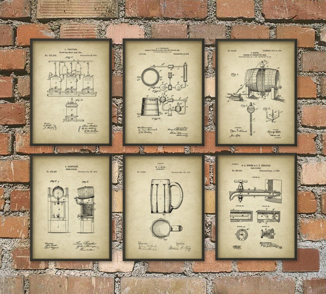 Beer Brewing Patent Prints Set of 6 - Beer Poster - Beer Art - Beer ...