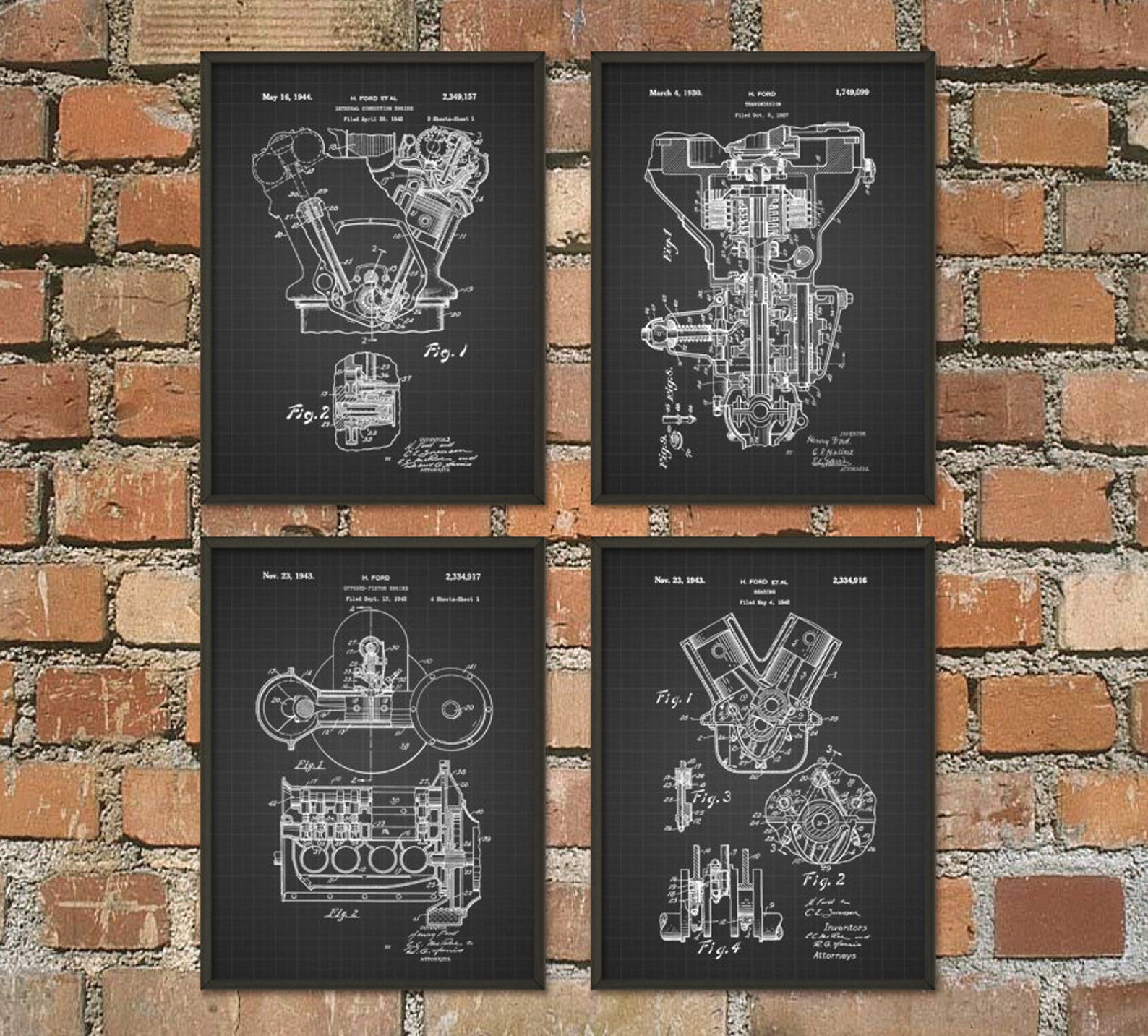 Ford Car Mechanic Wall Art Set of 4 #1, Car Design, Garage Mechanic ...
