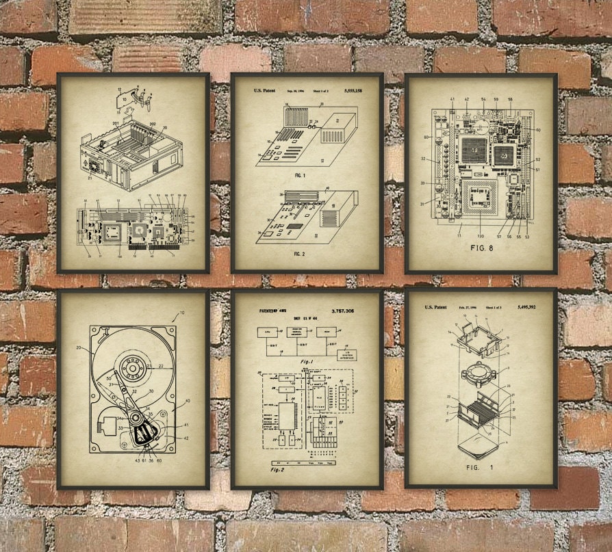 Computer Patent Wall Art Poster Set of 6 Computer Room Home | Etsy