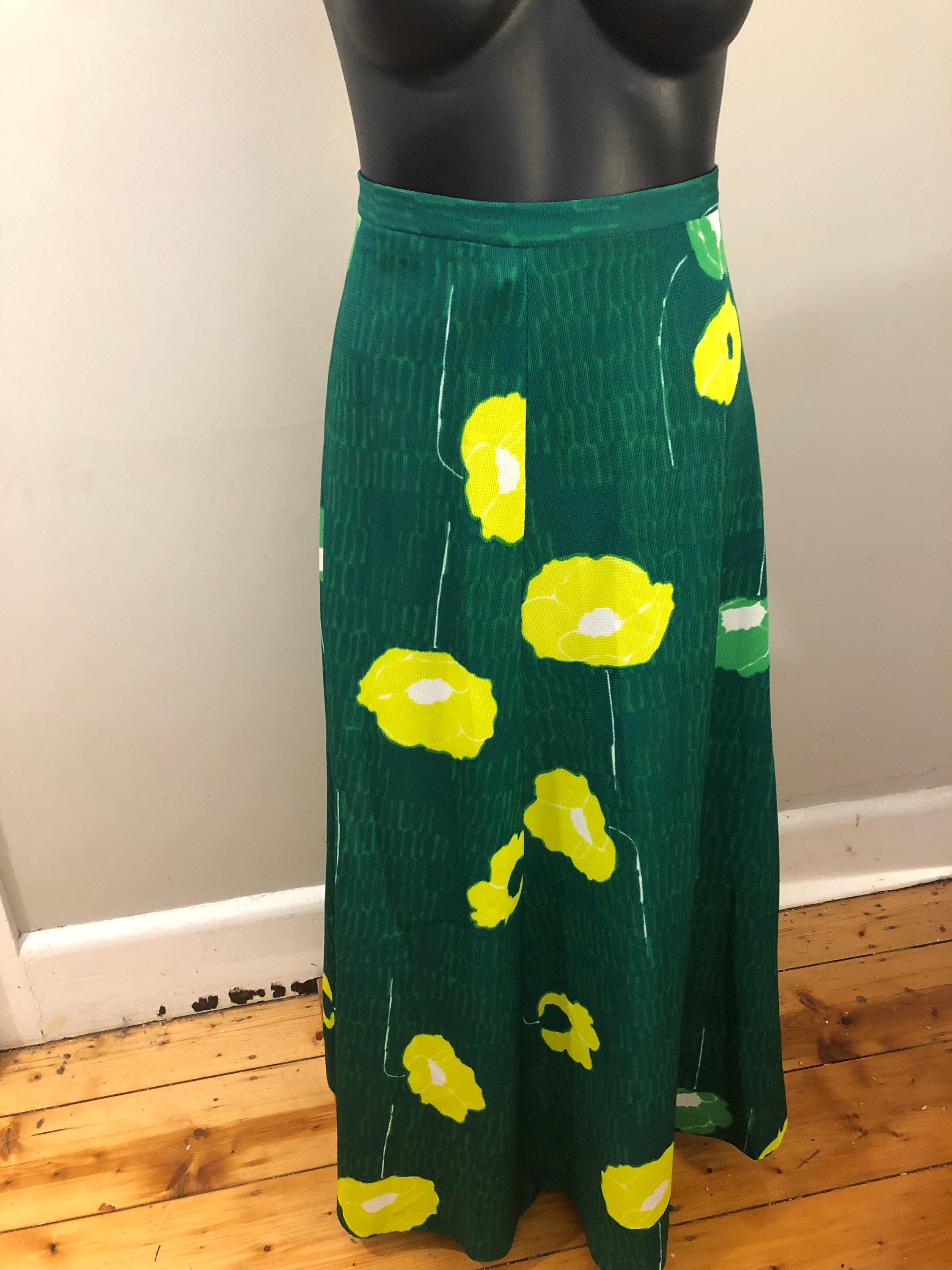Vintage BARBARELLA 70s Long Maxi Green Yellow Skirt Sz S Textured ...