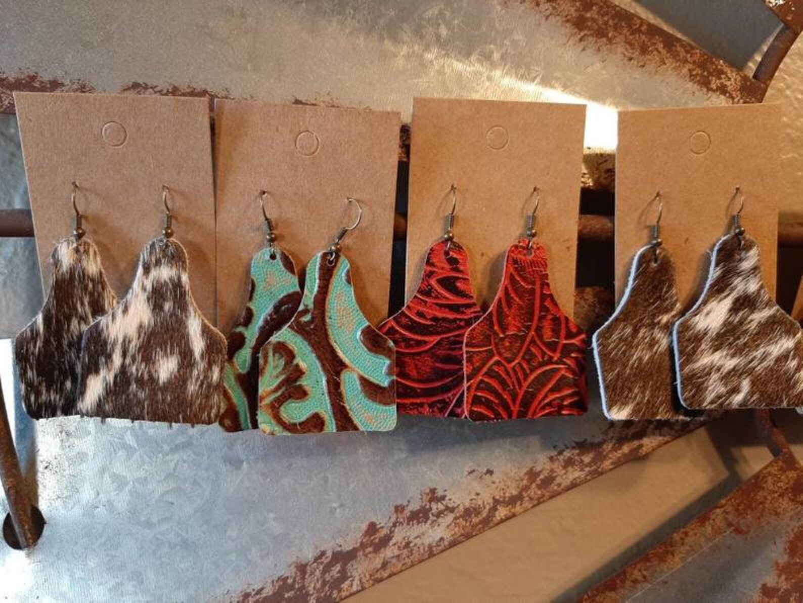 Cowhide Ear Tag Earrings, Western Style Leather Earrings - Etsy