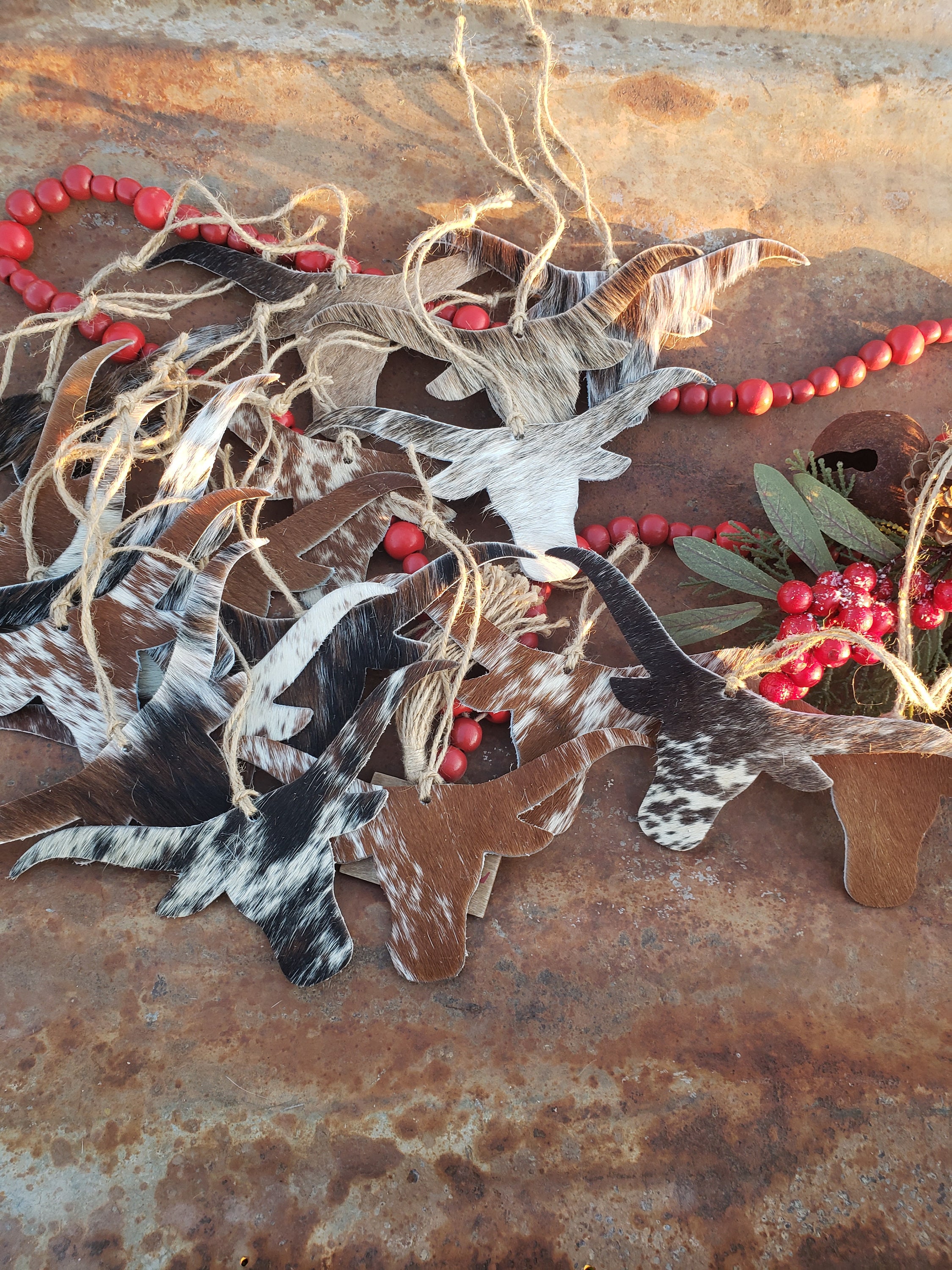 VENTA AL POR MAYOR LONGHORN Adorno de Navidad Piel de vaca Cuero ...