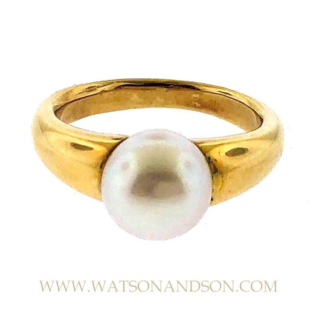 18k Yellow Gold Pearl Ring - Etsy
